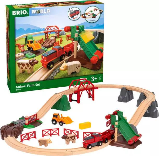 BRIO World Animal Farm Train Set - 30pc Wooden Railway — Learning ...